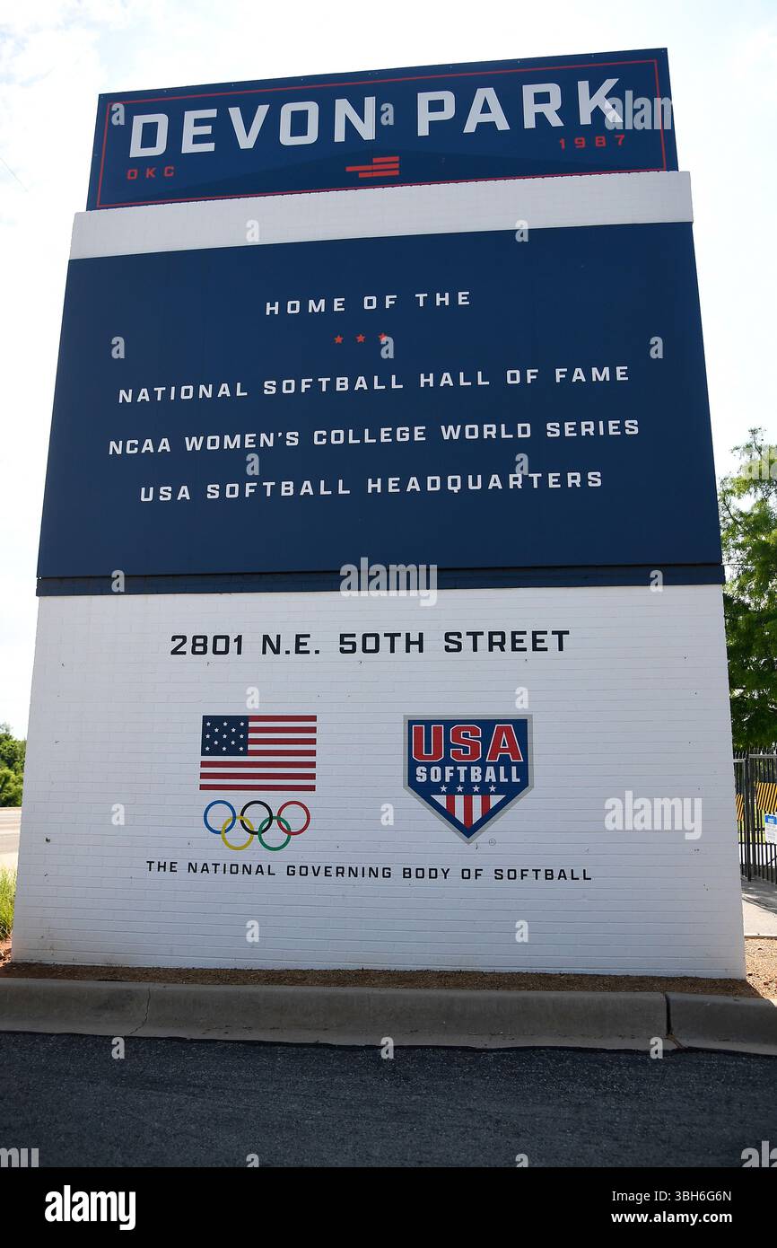 OKLAHOMA CITY, OK - JUNE 07: A general view of signage for Devon Park ...