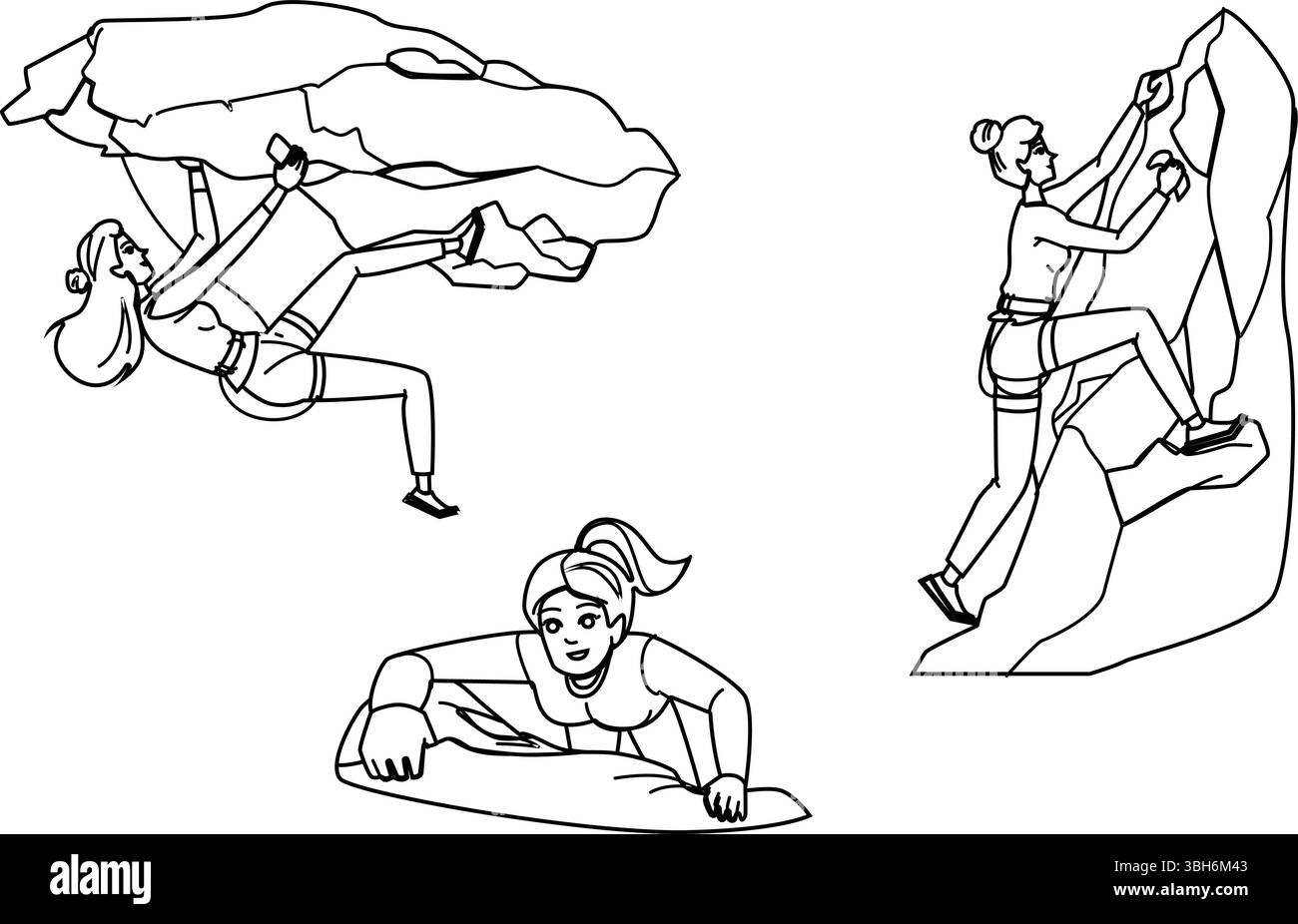 Vector illustration rock climbing woman Black and White Stock Photos ...