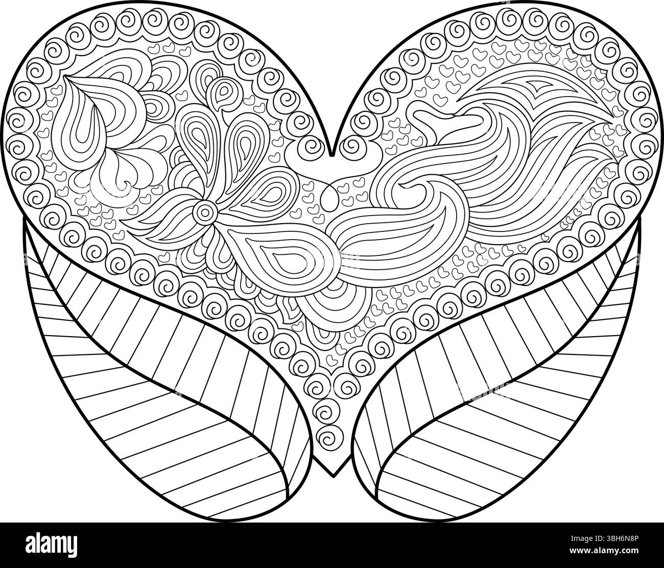 Intricate line art illustration of a heart shape filled with detailed ...