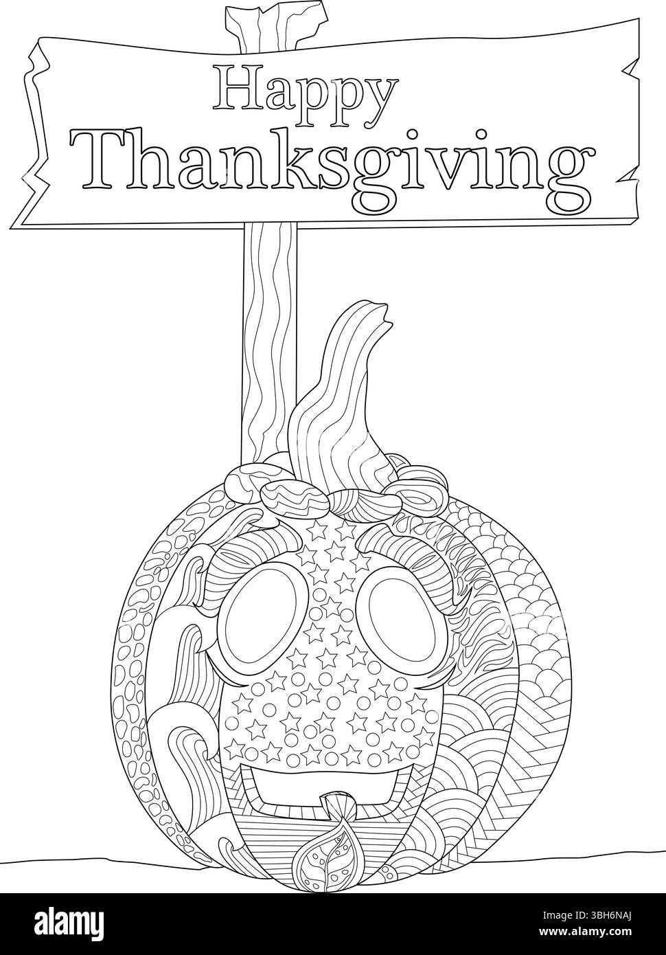 A black and white line drawing of a decorative pumpkin with intricate ...