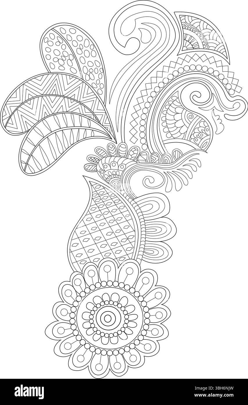A detailed black and white line drawing featuring an intricate Henna ...