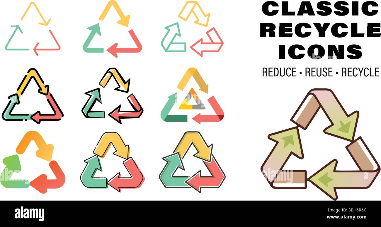 Classic Recycle Icons Vector Set - Eco Recycle Symbol for environmental awareness Stock Vector ...