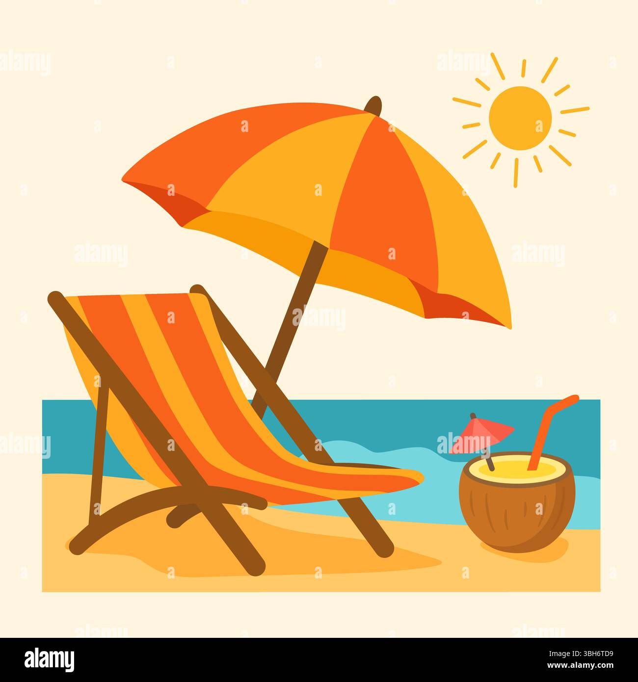 Beach Scene. Flat Vector Summer Illustration Stock Vector Image & Art ...