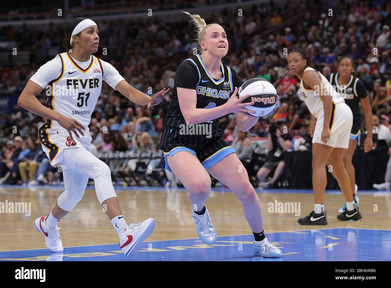 CHICAGO, IL - JUNE 07: Hailey Van Lith #2 of the Chicago Sky drives to ...