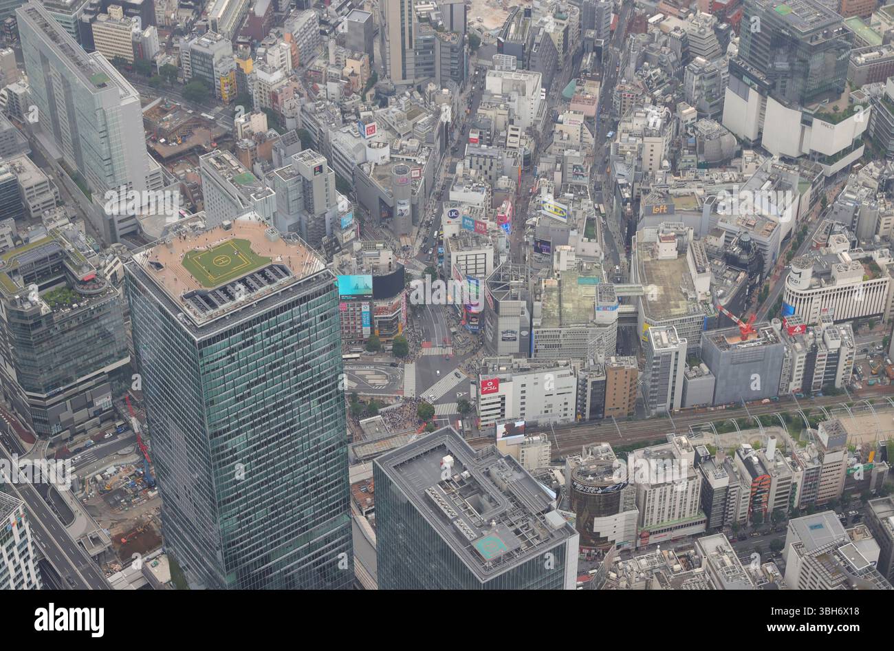 An aerial photo shows the area around Shibuya Station, where large ...