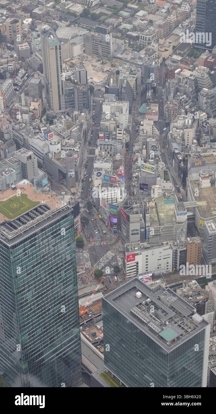 An aerial photo shows the area around Shibuya Station, where large ...