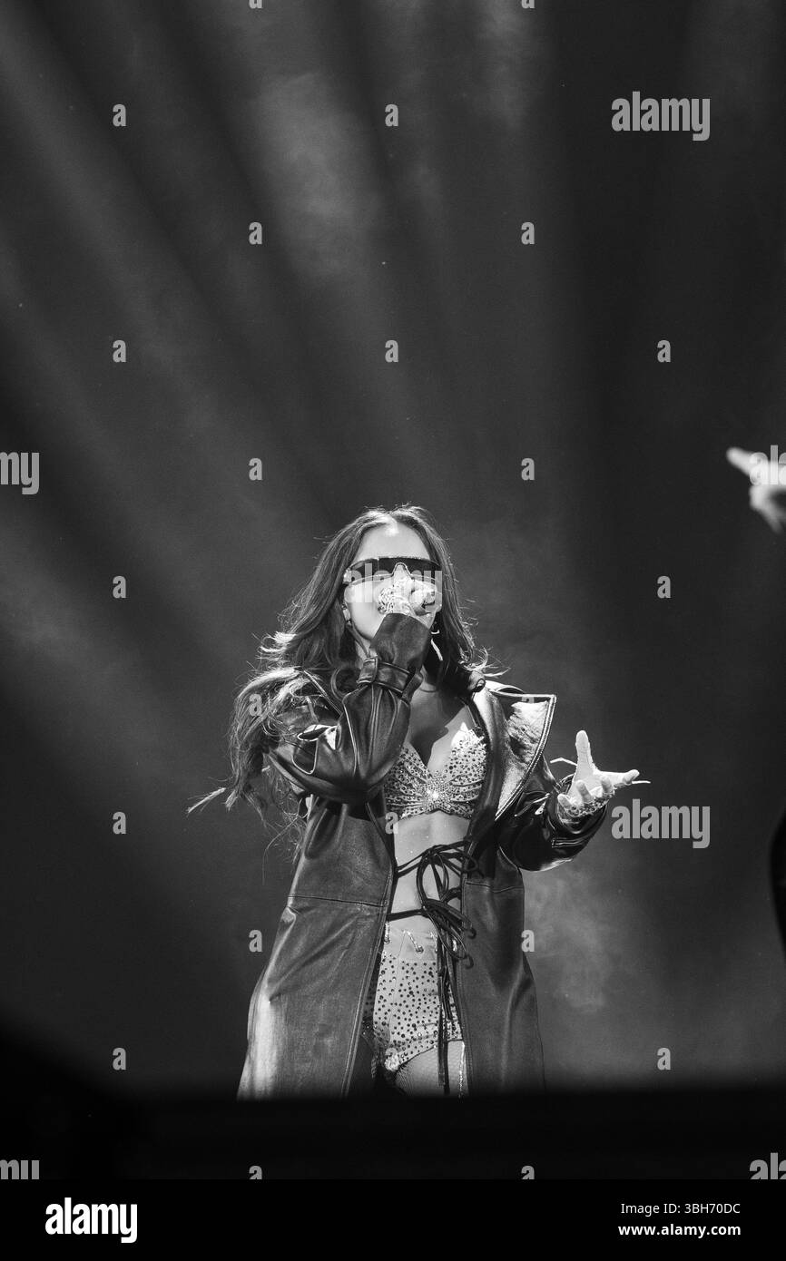 Argentine singer Emilia performs during the Tour 2025 stage concert at ...