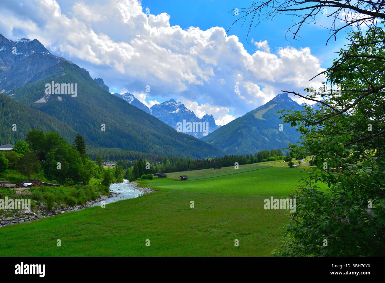 beautiful valley under Stubaier glacier in the Austrian Alps Stock ...