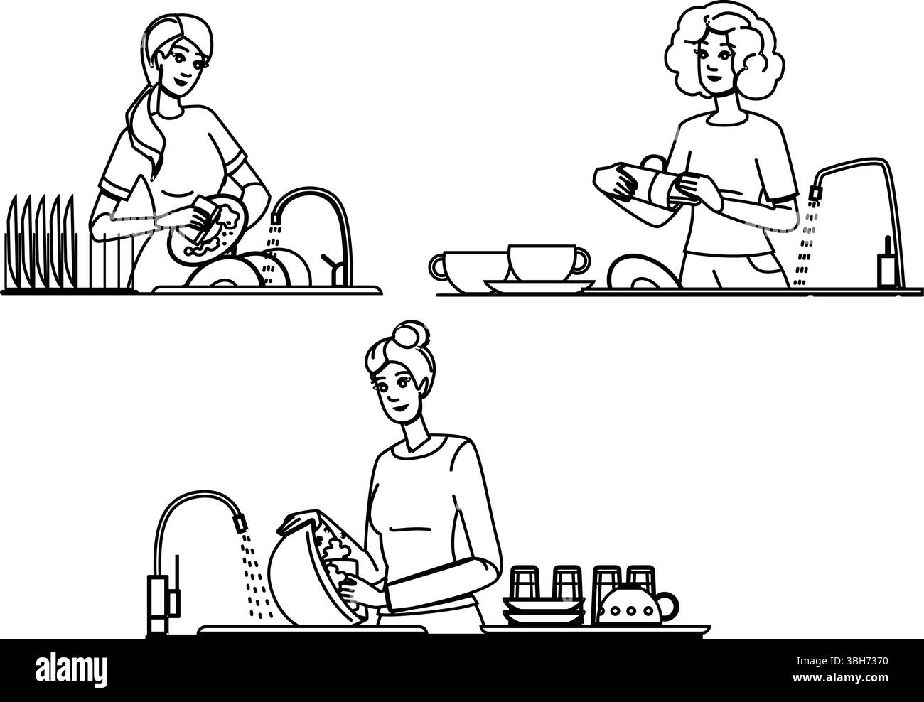 cleaning washing dishes mother vector Stock Vector Image & Art - Alamy