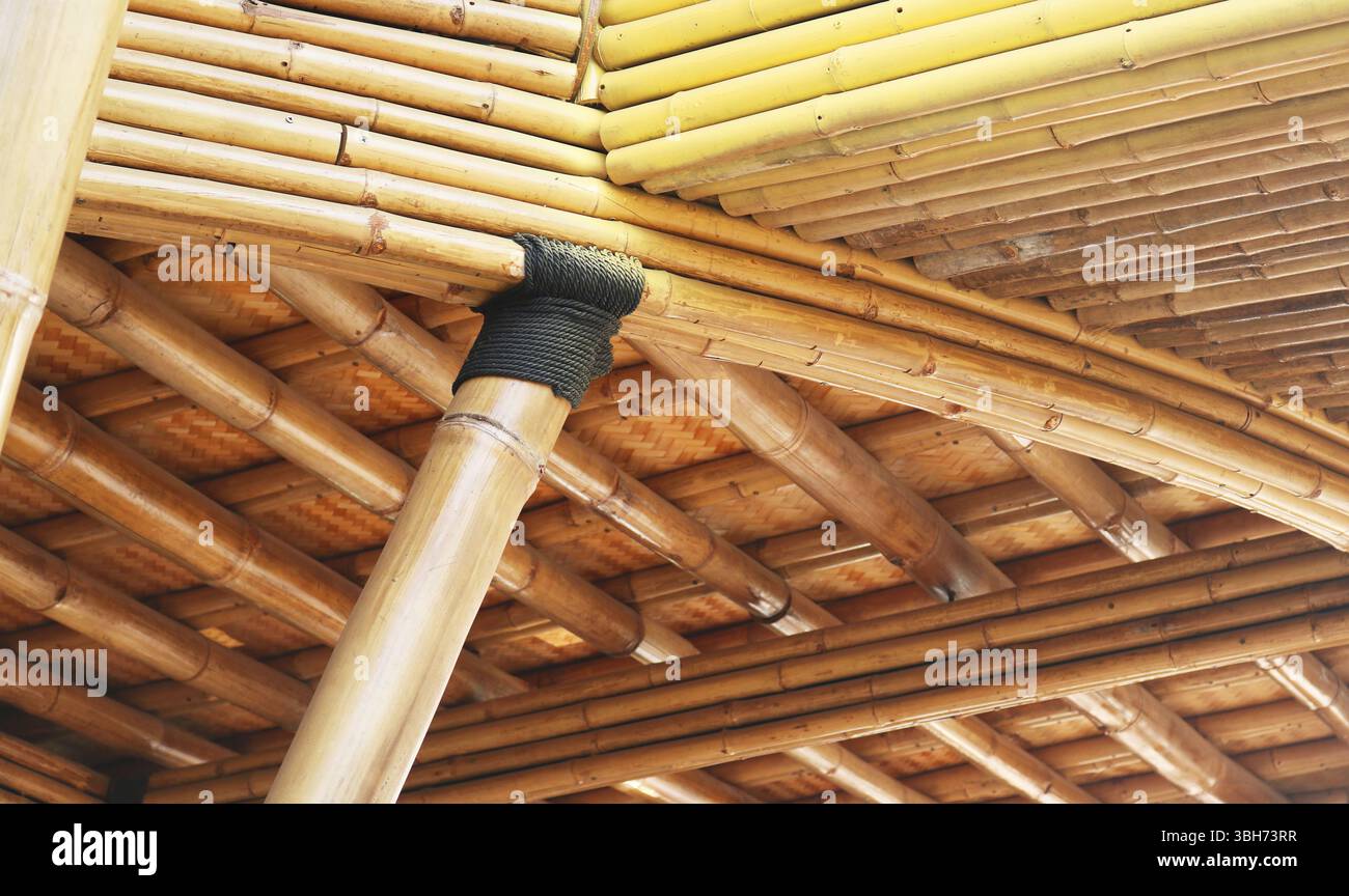 Bamboo structure fibre rope joinery detail Stock Photo - Alamy