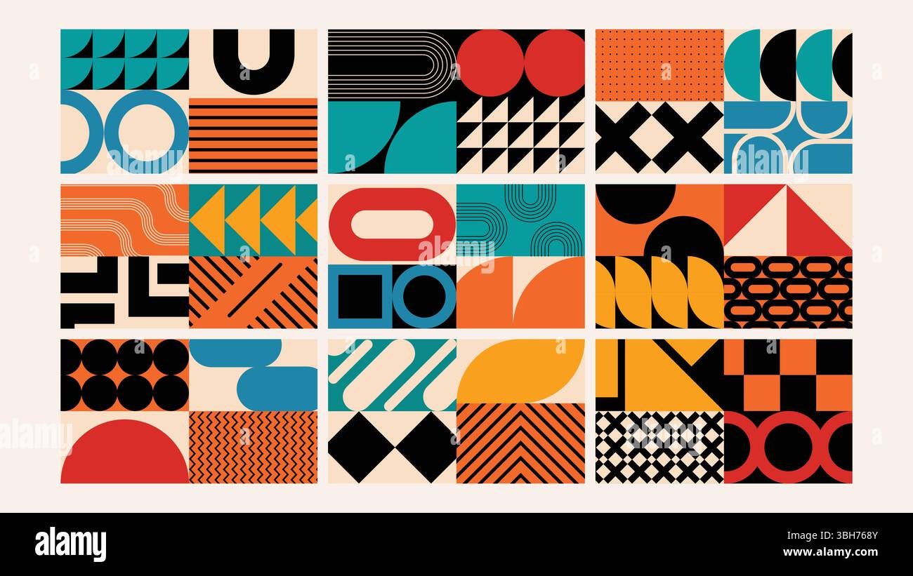 Mid-Century Geometric Background Collection Set Stock Vector Image ...