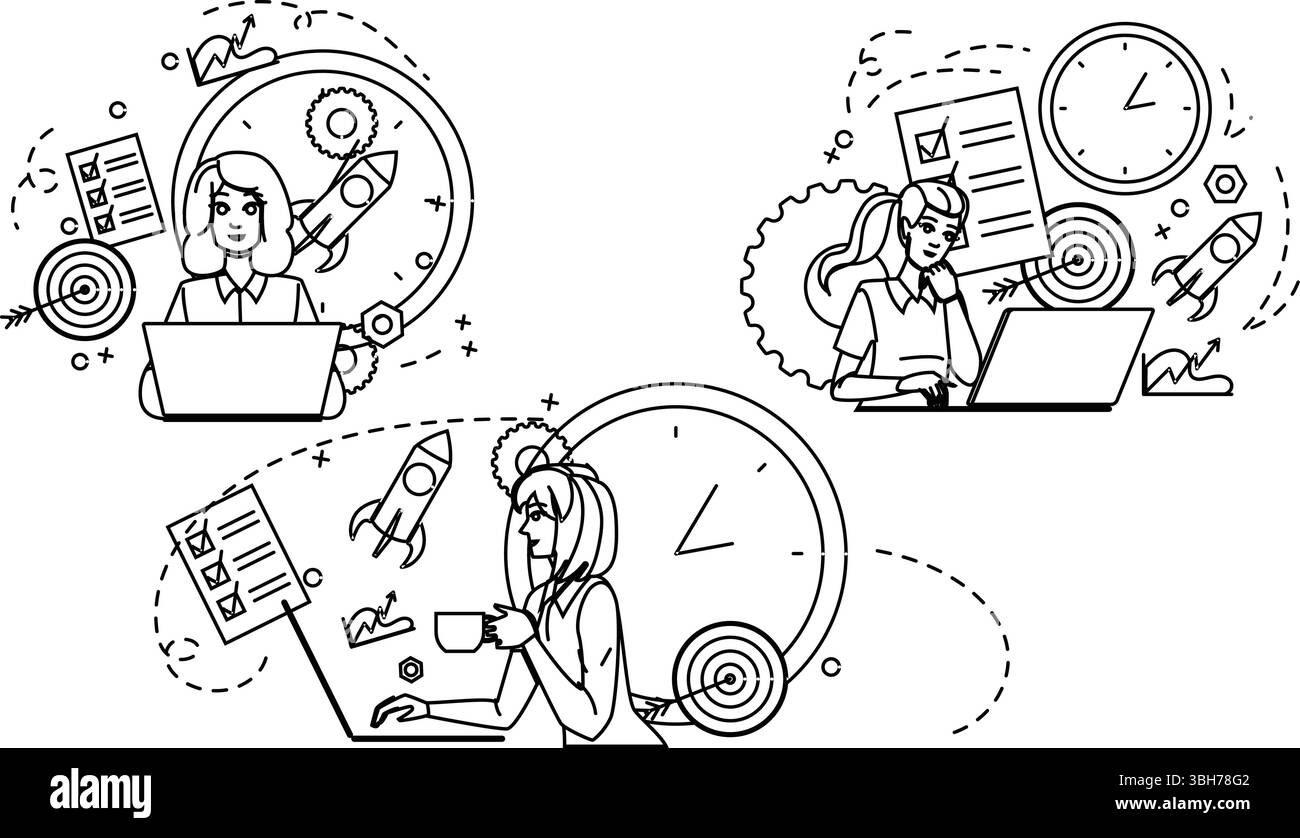 multitasking woman laptop planning vector Stock Vector Image & Art - Alamy