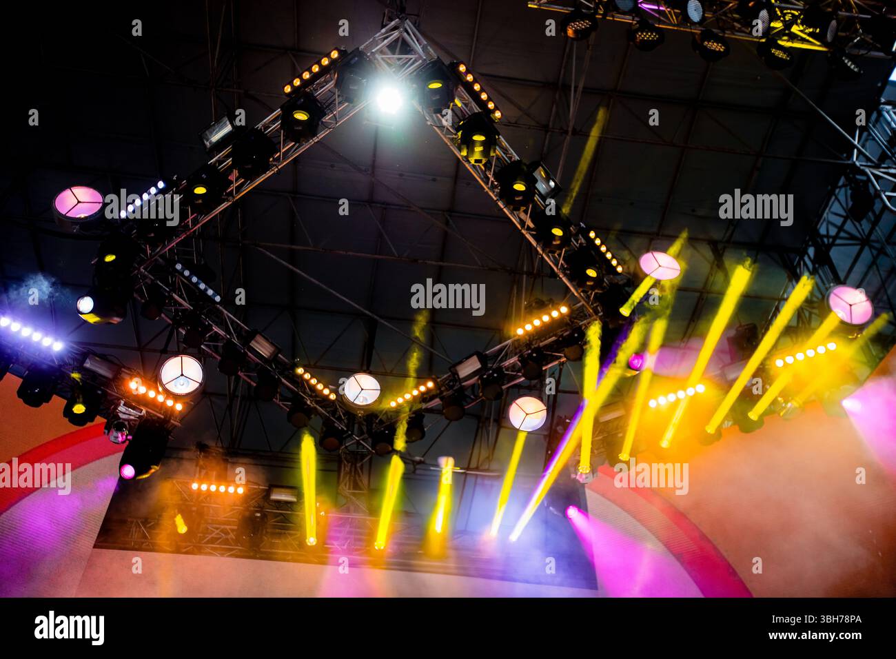 Dynamic Rock Concert Stage with Intense Lighting and Smoke Effects ...