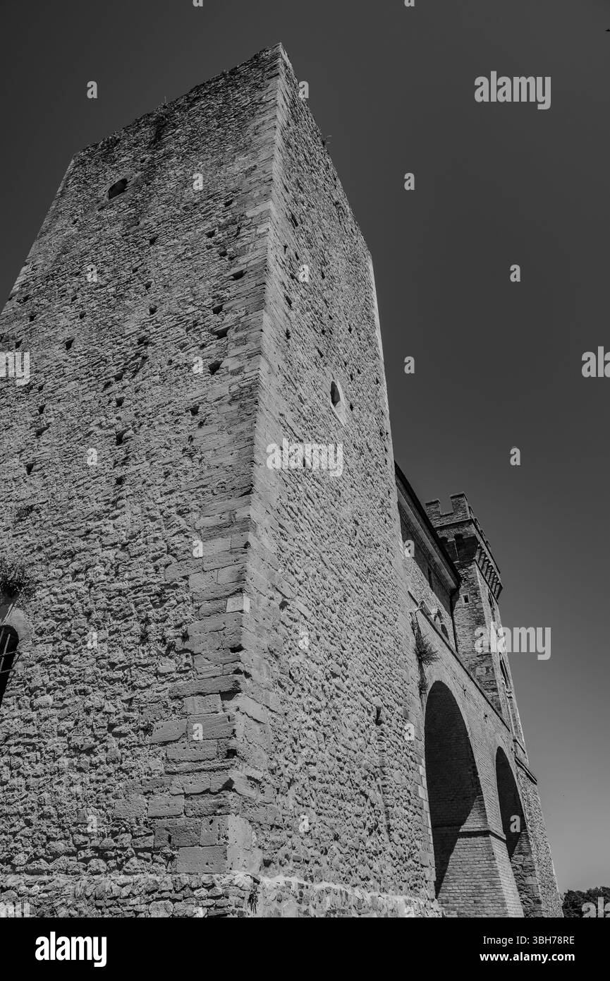 Medieval tower surrounded building Black and White Stock Photos ...