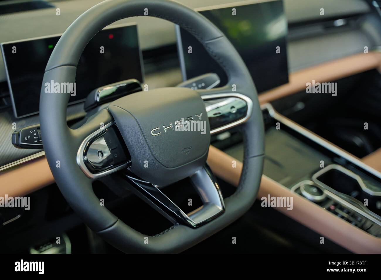 Almaty, Kazakhstan - May 29, 2025: Steering wheel in Chery Tiggo ...