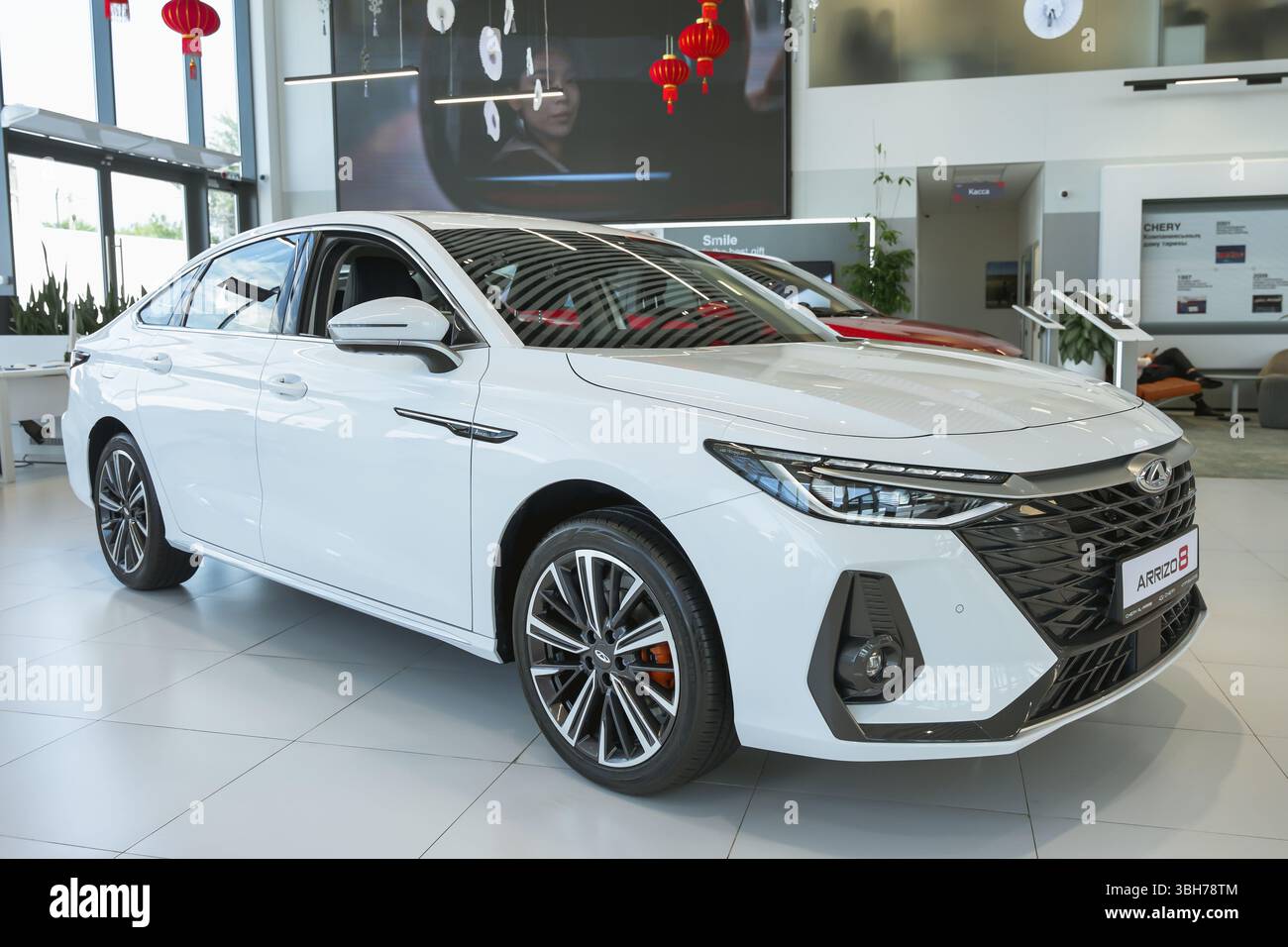 Almaty, Kazakhstan - May 29, 2025: Chery Arizzo 8 white in the showroom ...