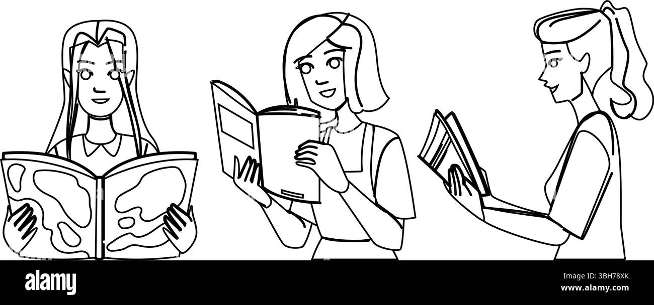 female woman reading book vector Stock Vector Image & Art - Alamy