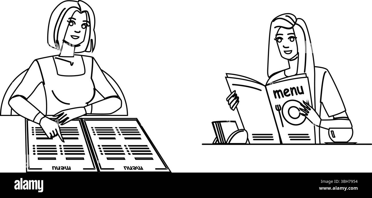 restaurant woman reading menu vector Stock Vector Image & Art - Alamy