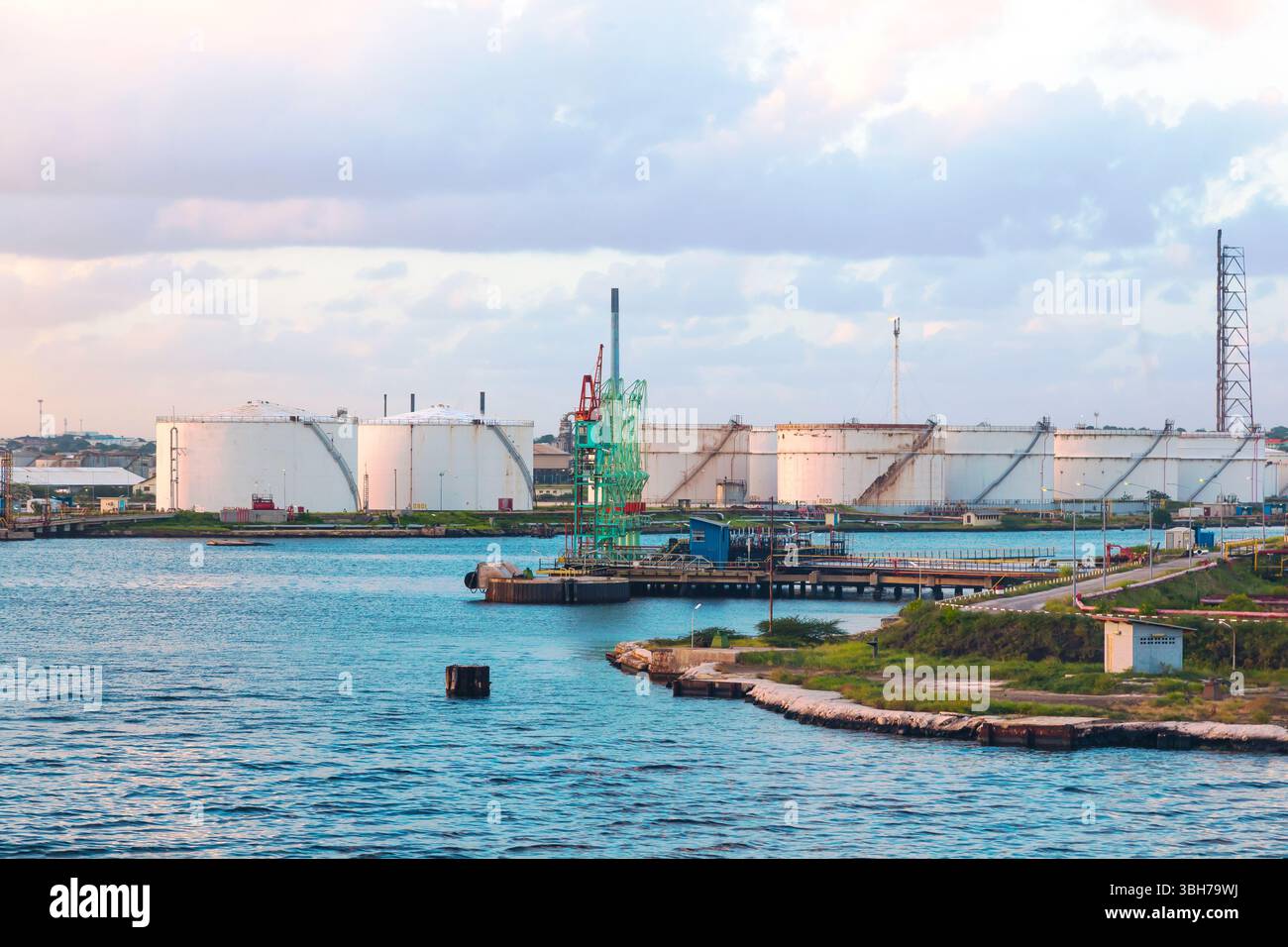 Oil harbor. Refinery and oil storage on the shore of the Gulf of ...