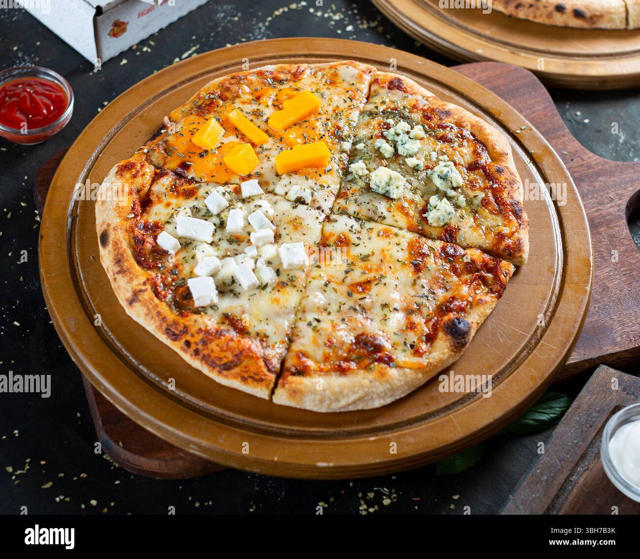 Four seasons pizza with four types of premium Italian cheeses, Gourmet ...