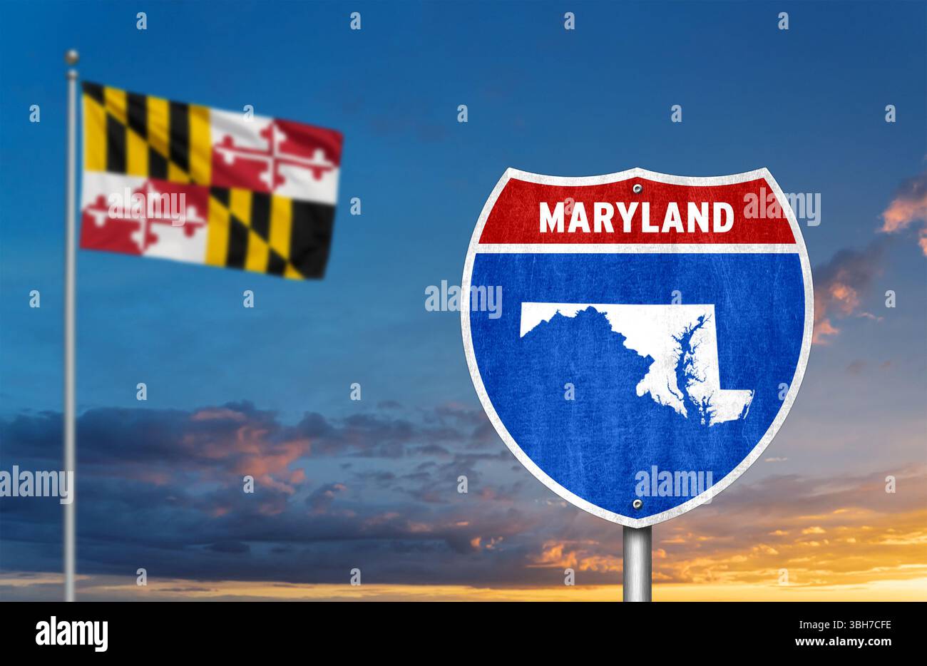 Interstate sign with flag of US State of Maryland Stock Photo - Alamy