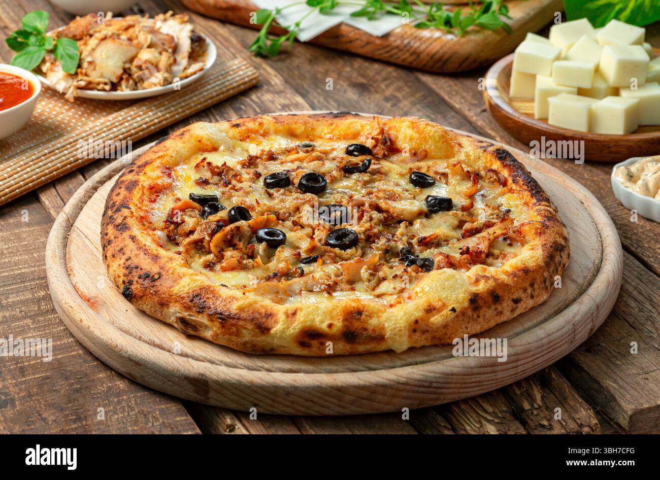 Shawarma pizza fusion between Italian and Arabic food styles Stock ...