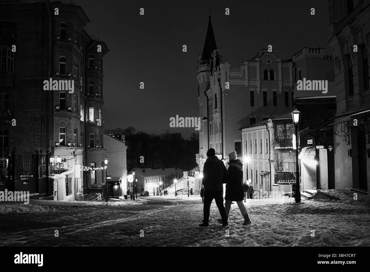 Winter landscape evening in Black and White Stock Photos & Images - Alamy