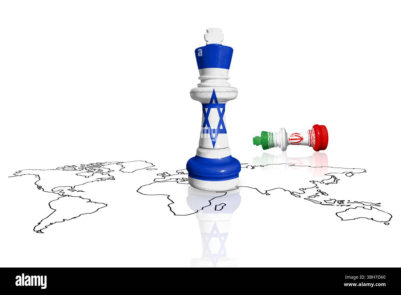 Chess made from Israel and Iran flags on a world map Stock Photo - Alamy