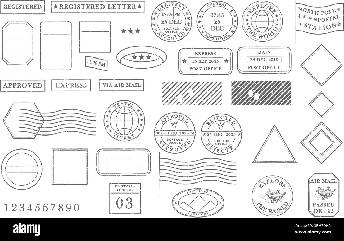 Blank postage rubber stamps. Mockup office stamp. Clean post postmark ...