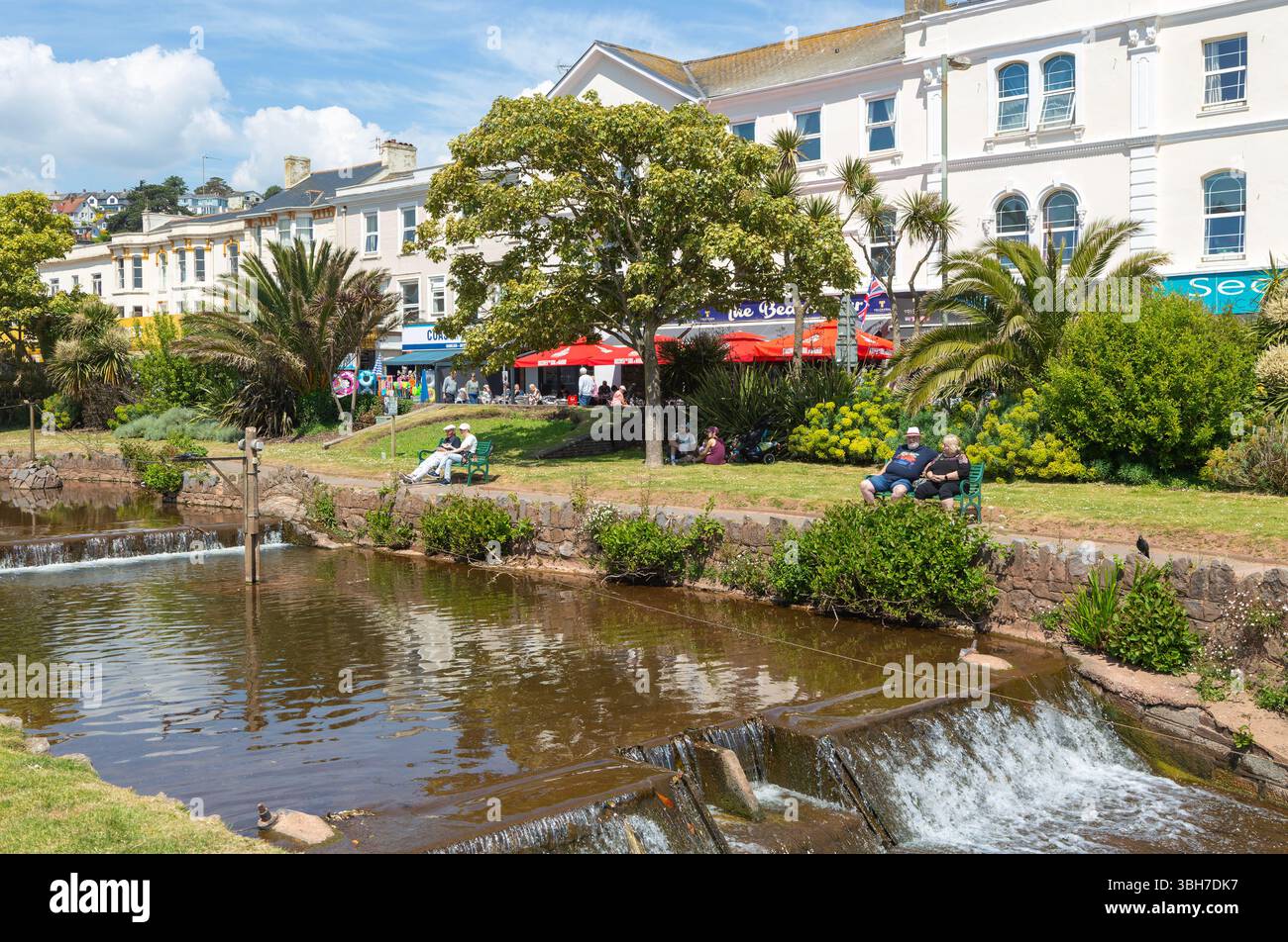 Dawlish Water river flowing through park gardens in town centre ...