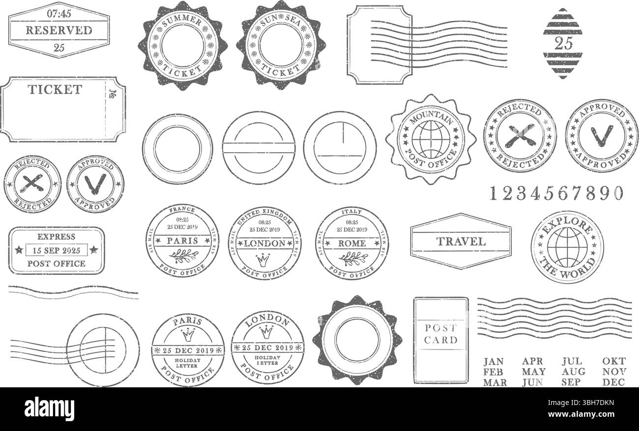 Blank postage rubber stamps. Mockup office stamp. Clean post postmark ...
