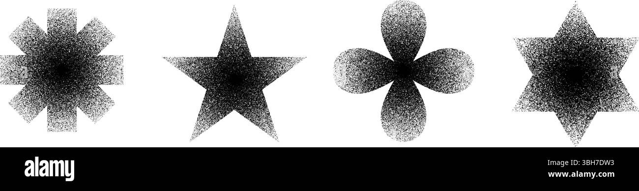 Shapes with gradient grainy textures a star, a flower, and two six ...