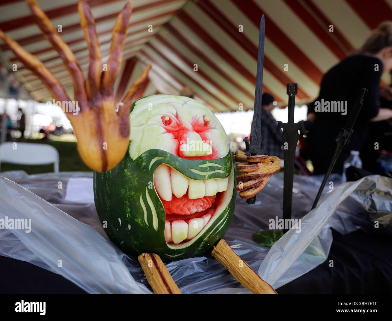 Los Angeles, USA. 7th June, 2025. A carved watermelon is seen during ...