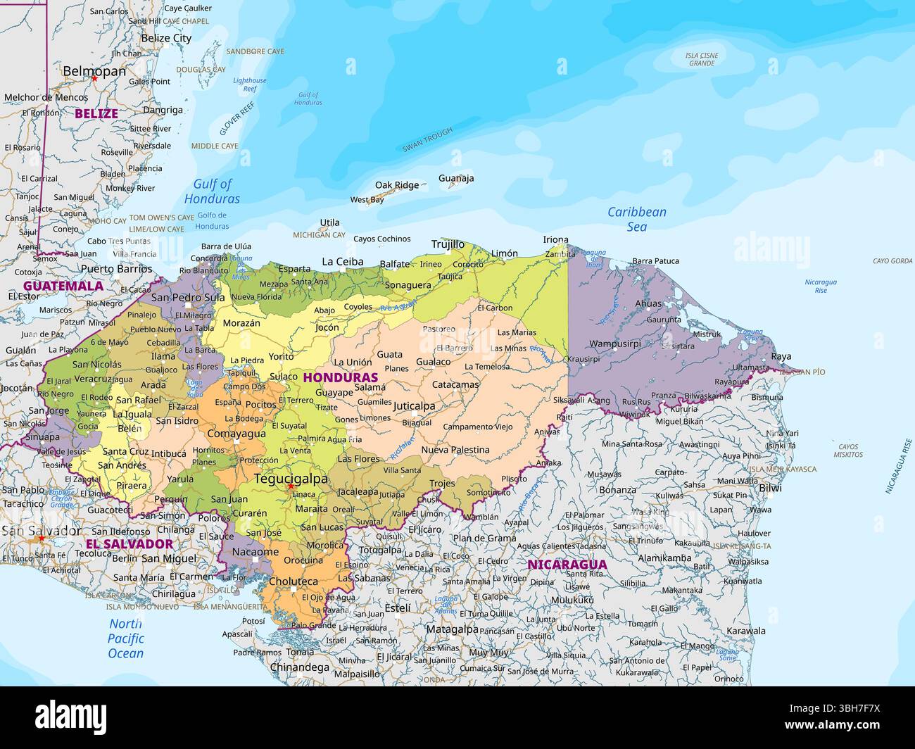 Detailed political map of Honduras Stock Vector Image & Art - Alamy