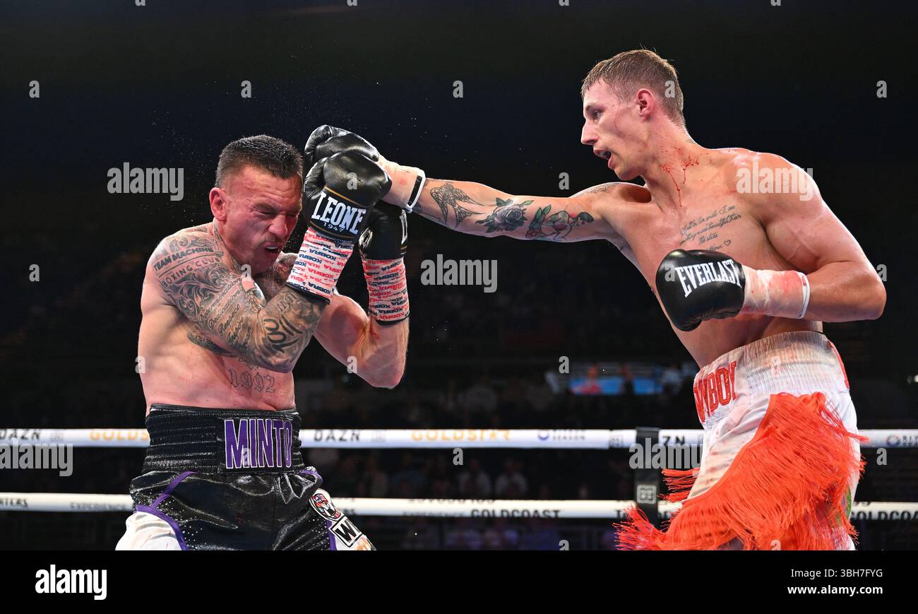Daniel Keating (right) strikes Blake Minto during their welterweight ...