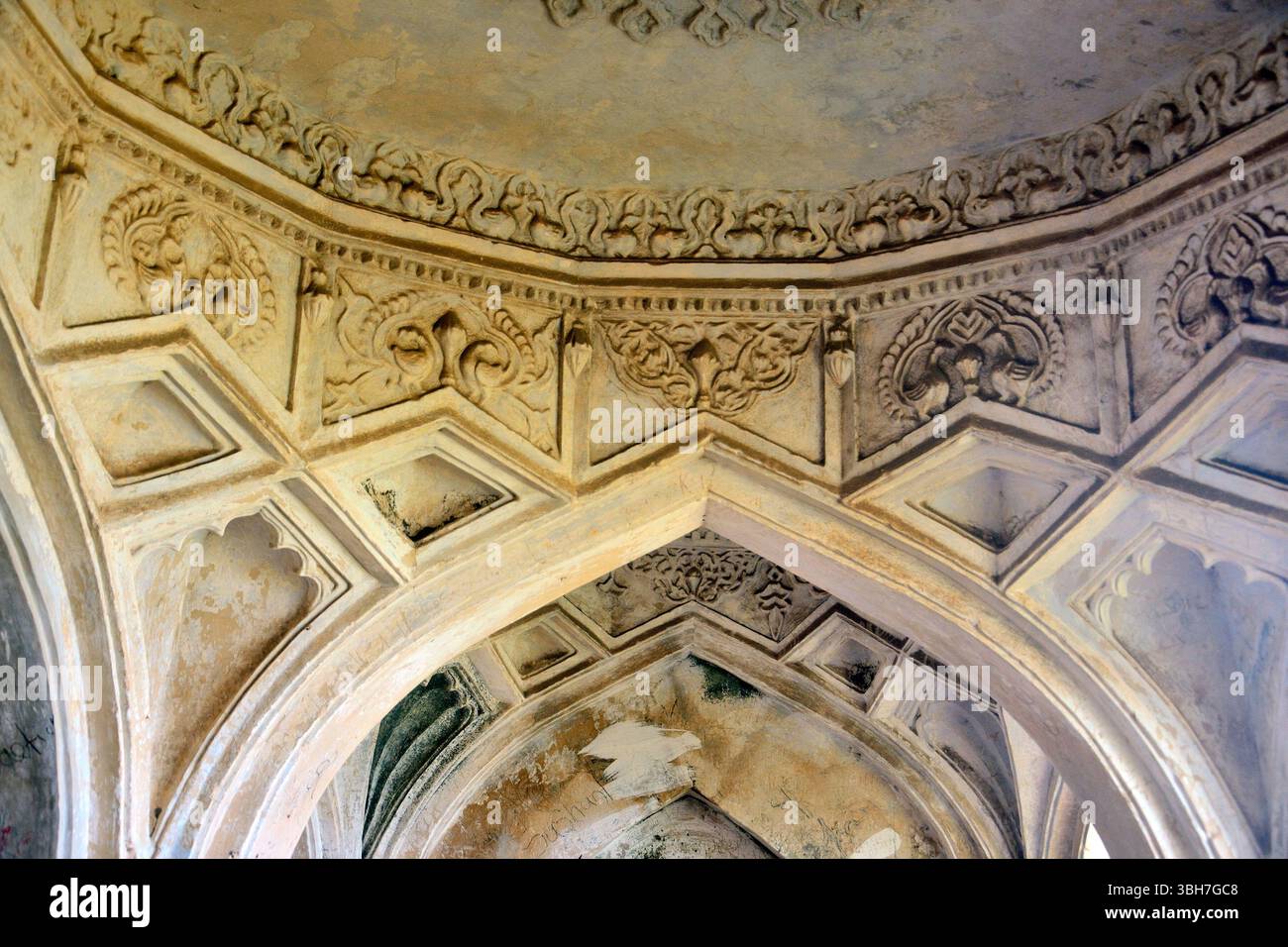 The plasterwork inside Sajja Kothi, Panhala Fort, also known as ...