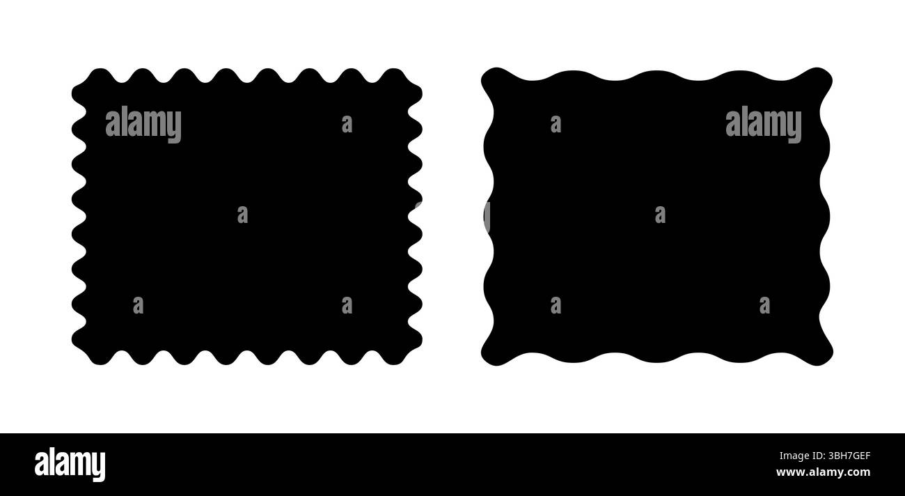 Square black patterns with squiggly borders. Wave curve edge frames ...