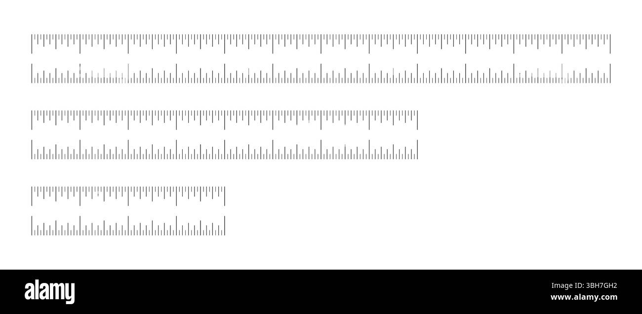 Measuring chart with 4, 8, 12 inches. Set of ruler scales. Black sewing ...