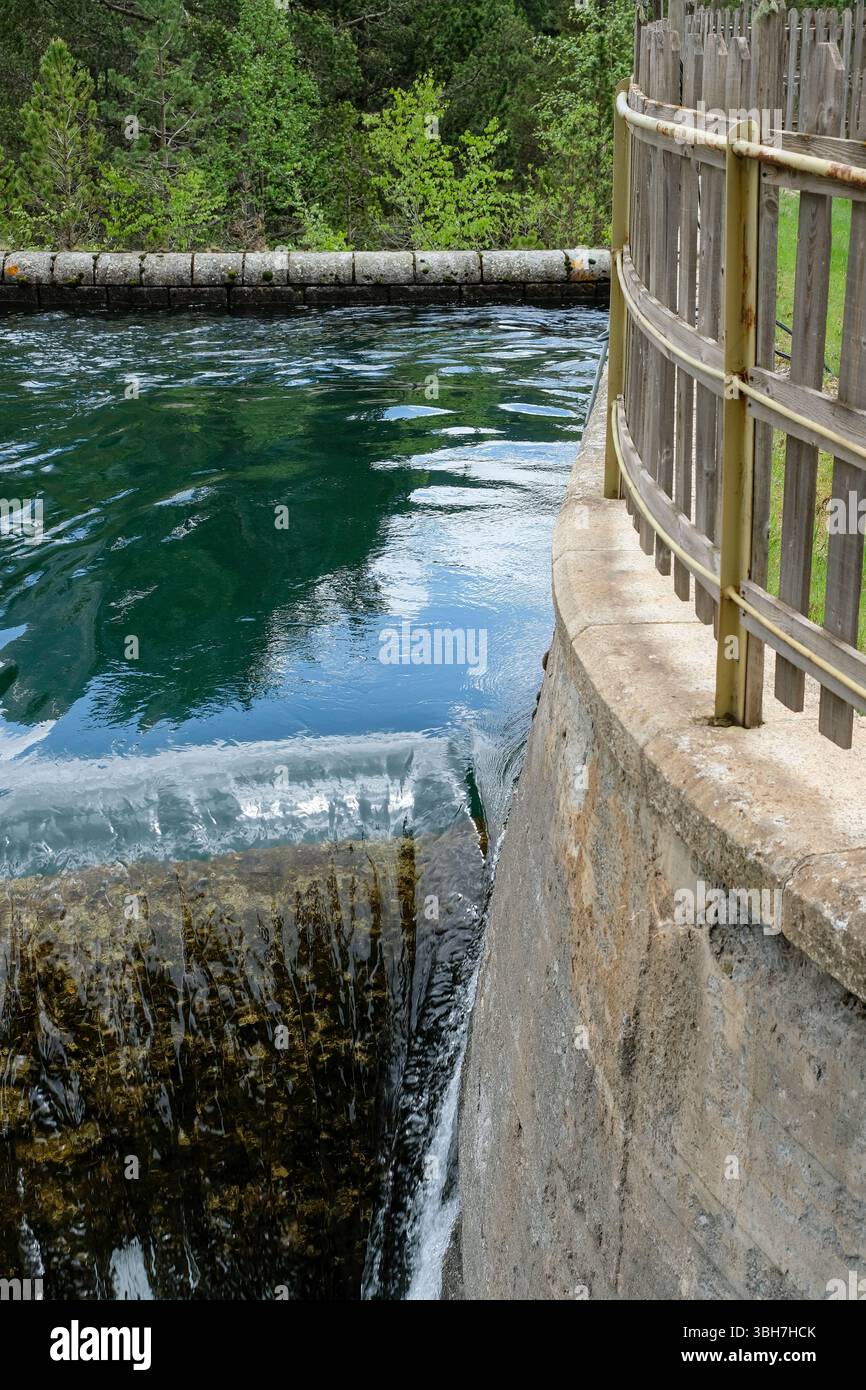 Water Flowing over a Dam, close-up, in an Alpine Nature Reserve. Dam ...