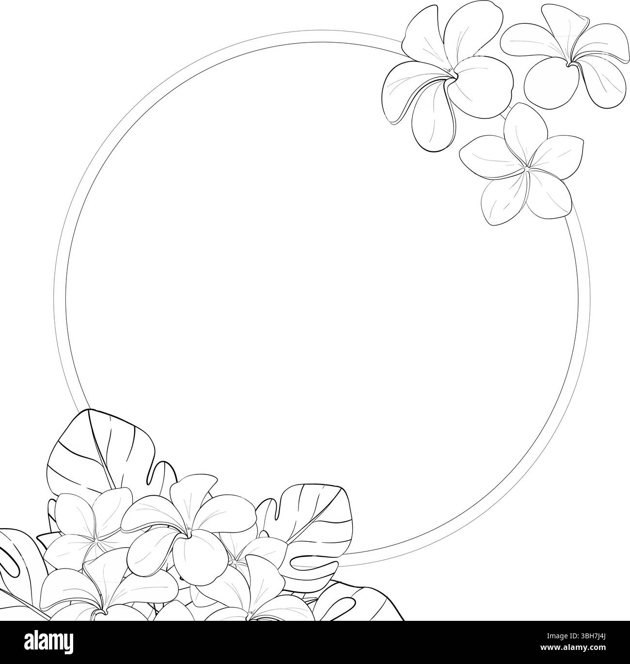 Vector tropical circle frame, template with monstera leaves, and ...
