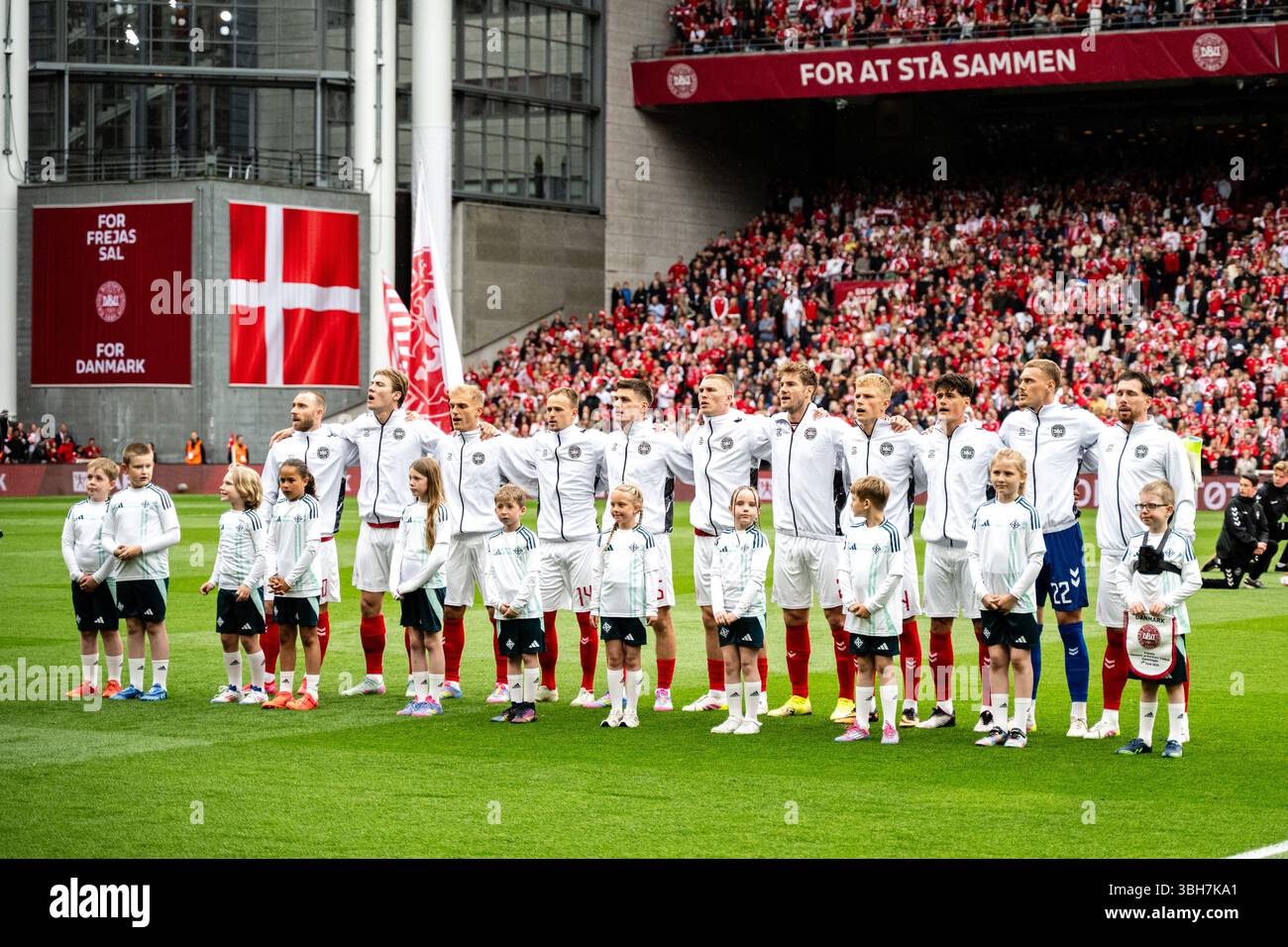 Copenhagen, Denmark. 07th June, 2025. The players of Denmark line up ...