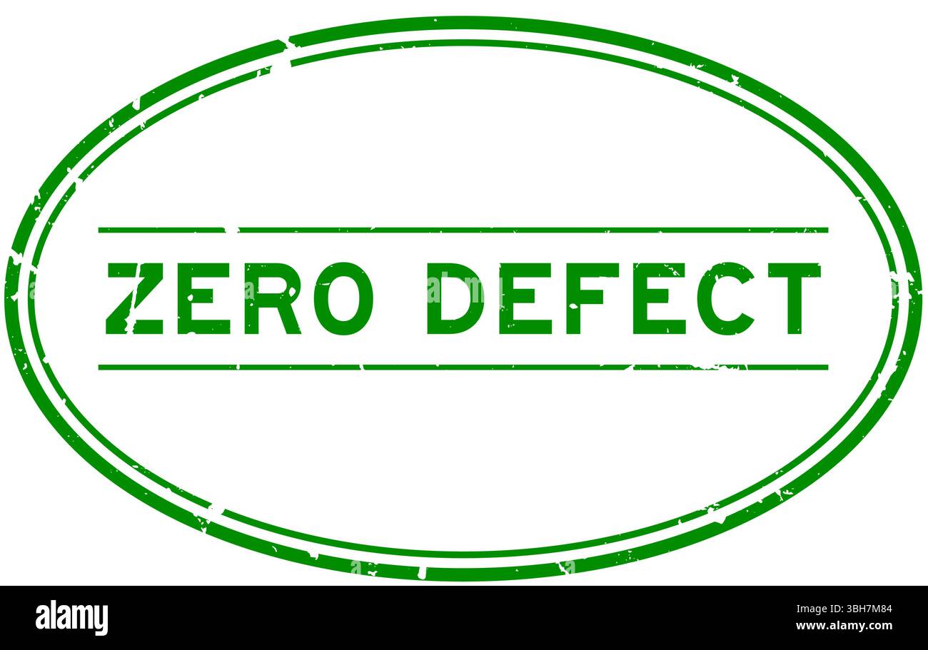 Grunge green zero defect word oval rubber seal stamp on white ...