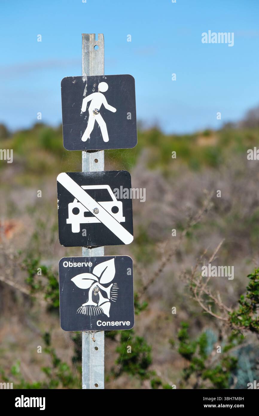 Signs at Flat Rock, Augusta, indicating a walking trail, no vehicle ...
