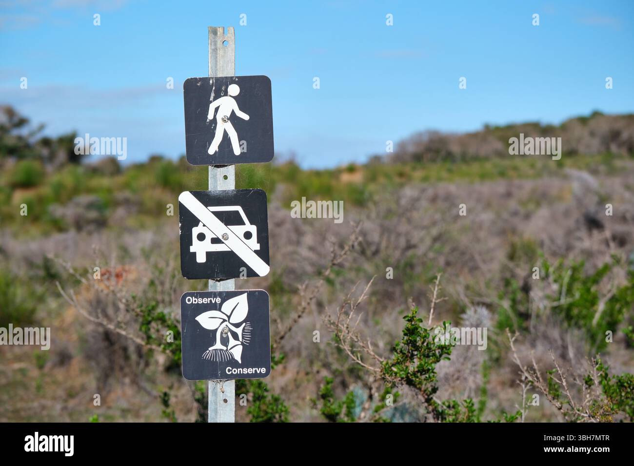 Signs at Flat Rock, Augusta, indicating a walking trail, no vehicle ...