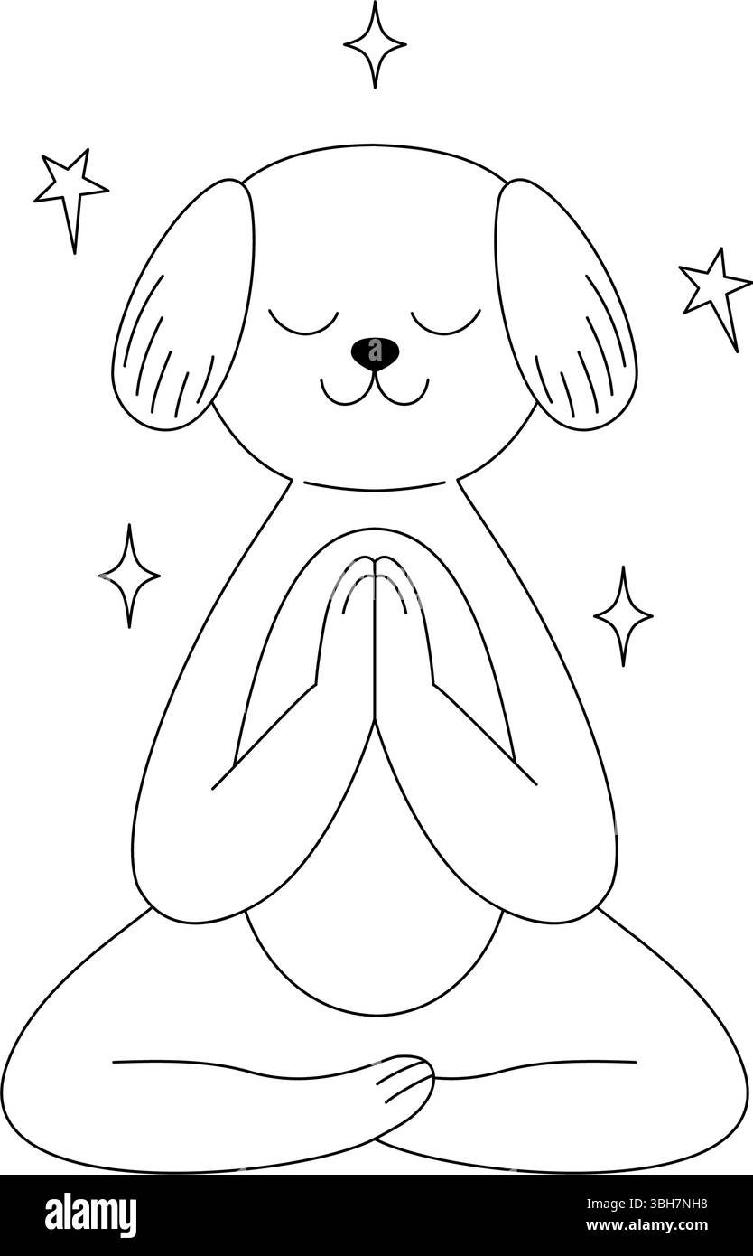 Cute dog in a meditative pose, with its eyes closed and front paws ...