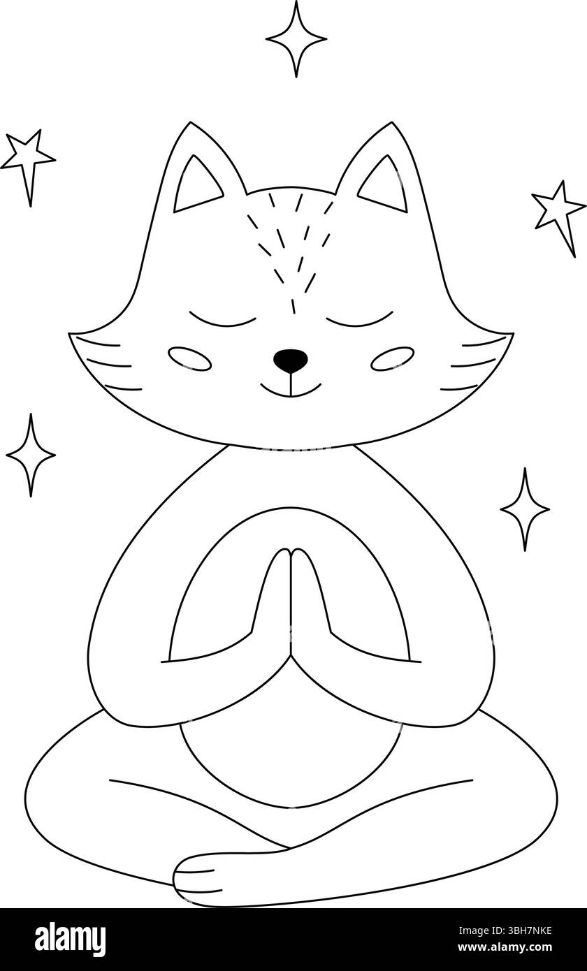 Fox in a meditative pose with its eyes closed and front paws crossed ...