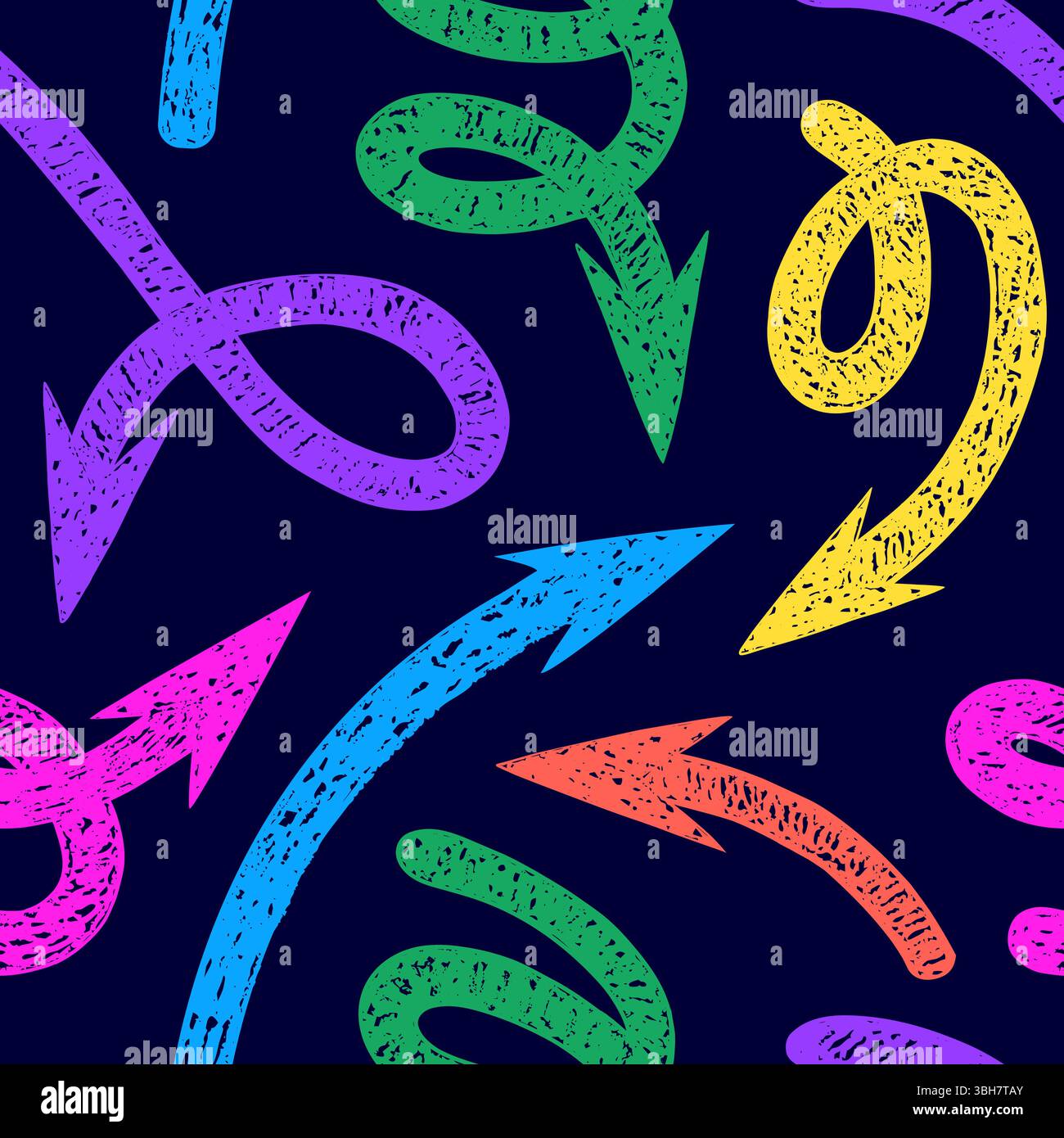 Seamless pattern of chaotic arrangement of colorful hand drawn arrows ...