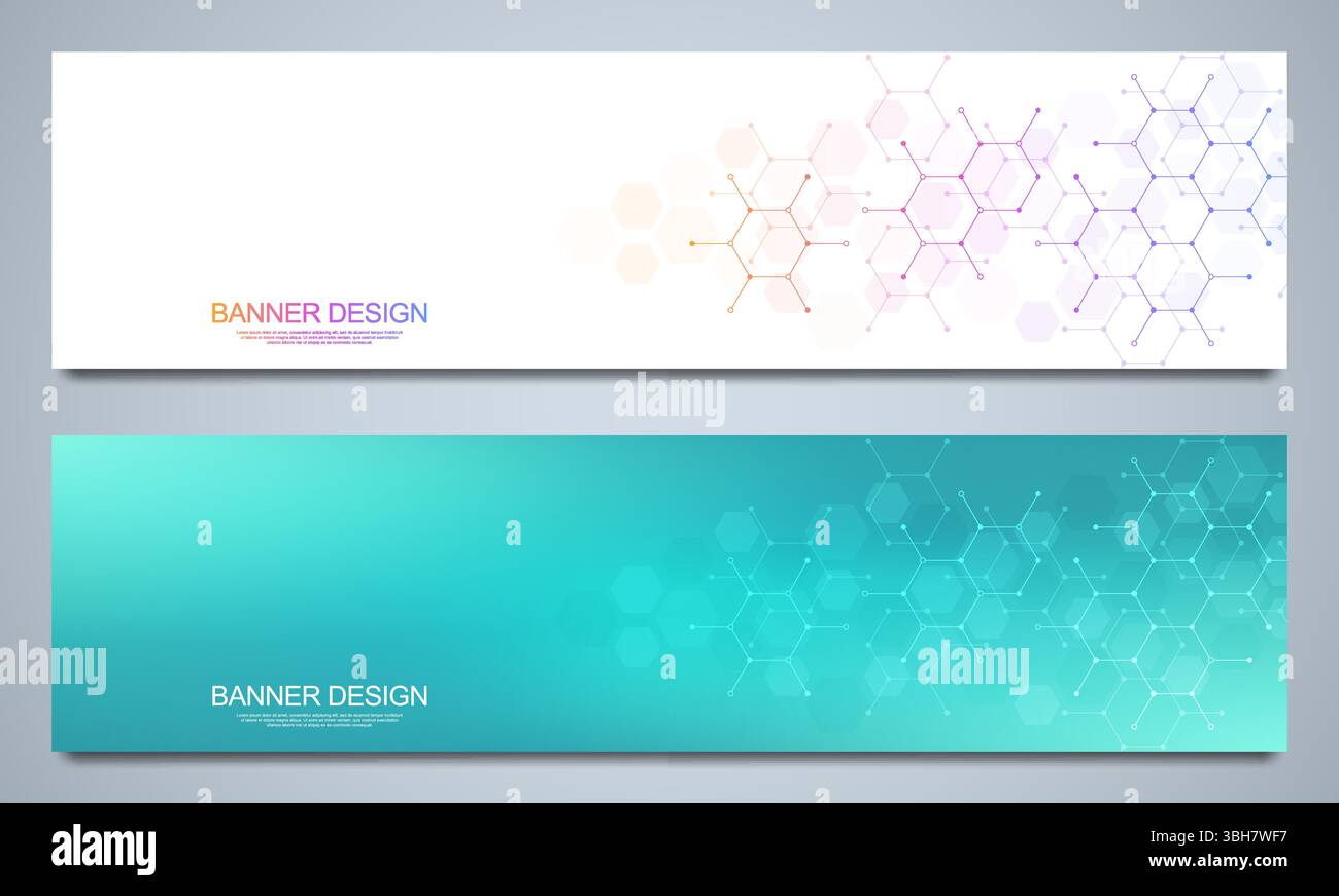 Banner design templates and headers for site with molecular structures ...