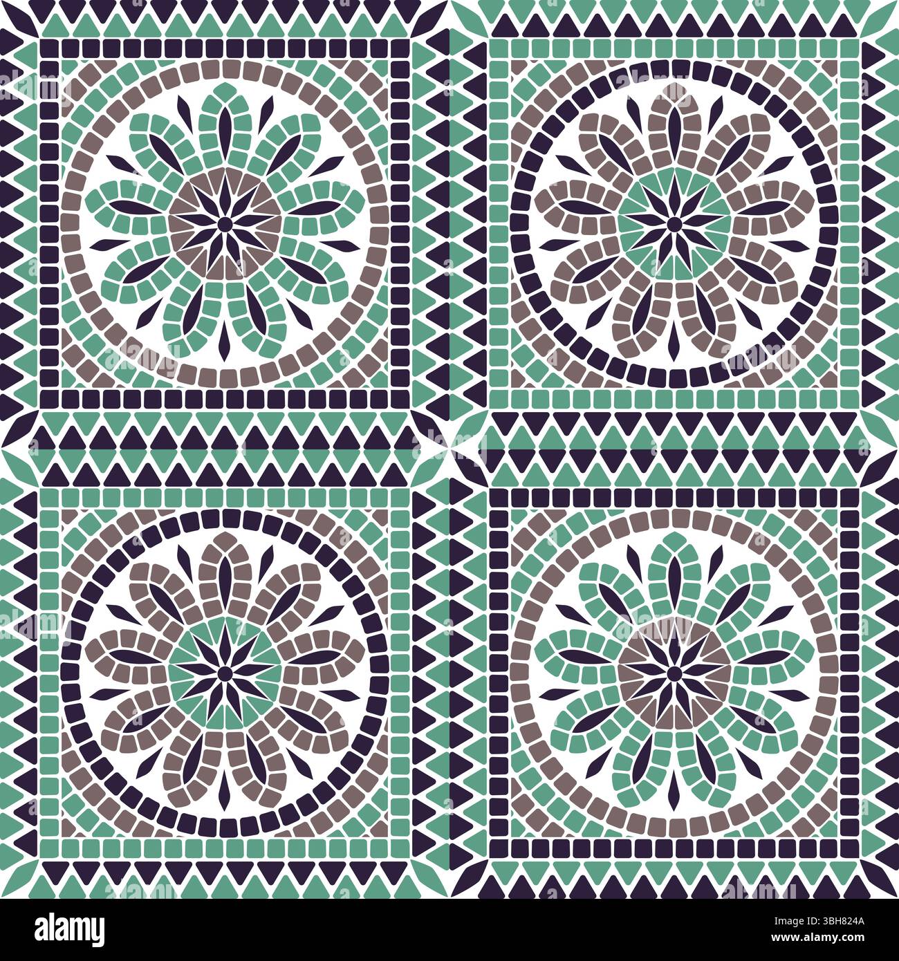 Seamless pattern of square mosaic tiles with mosaic flower surrounded ...