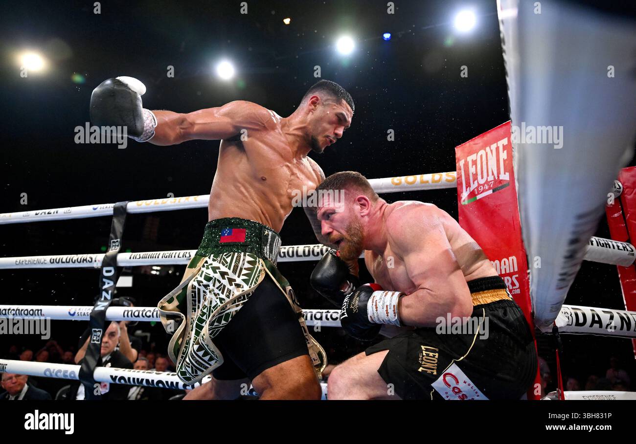 Gold Coast, Australia. 08th June, 2025. Australian Jai Opetaia strikes ...